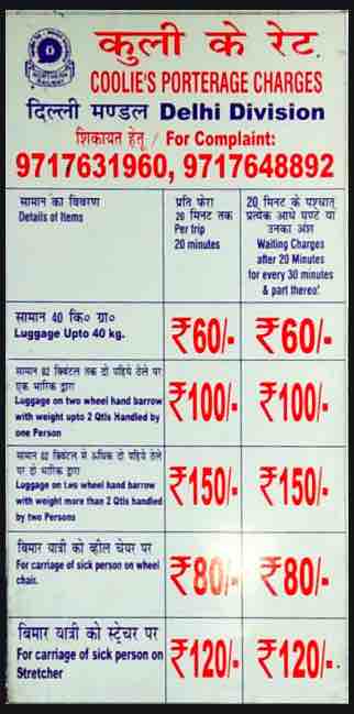 Porter or Coolie Charges at Railway Stations